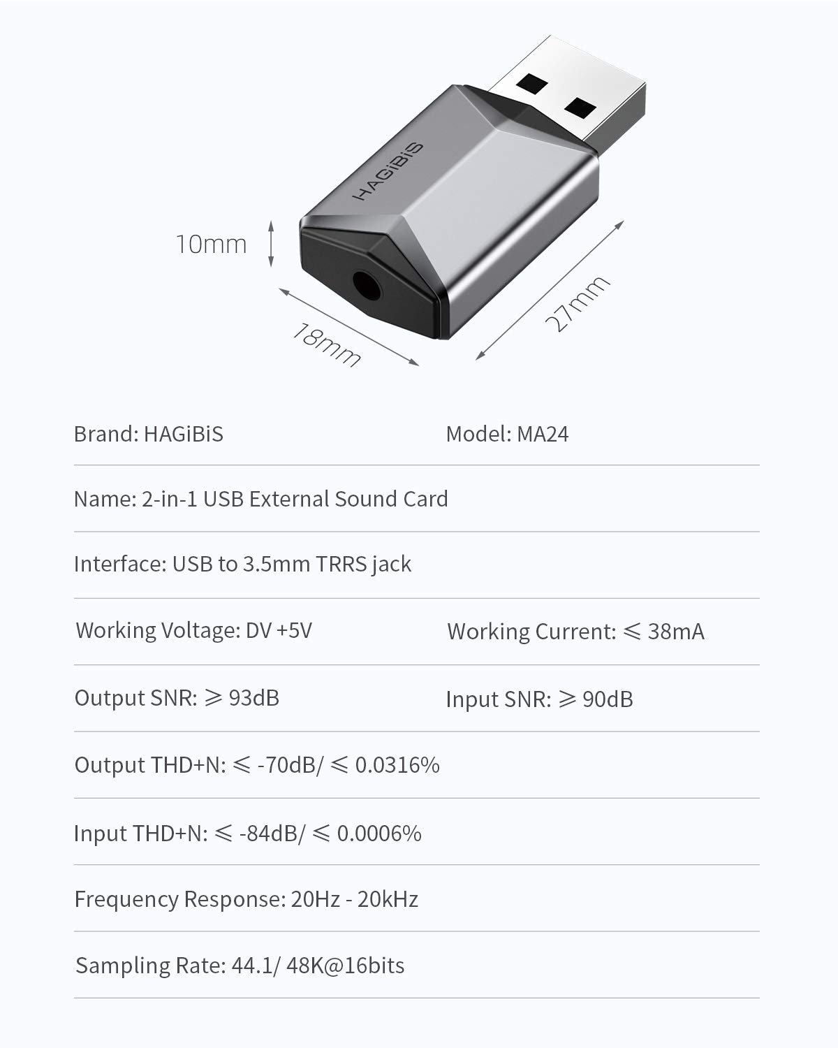 Hagibis USB External Sound Card Adapter Alloy 2 in 1 USB to 3.5mm AUX TRRS Headphone and Microphone Jack Audio Adapter Mic Stereo Sound Card for Windows, Mac, PC, Laptops, Desktops, PS4, PS5 (Grey)