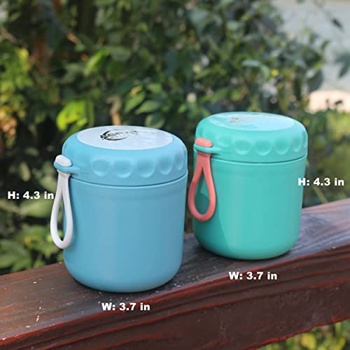 AGRATU 2 Pack Kids Thermos for Hot Food with Spoon Thermos Food Jar for Kids 13.5oz(Green/Blue)