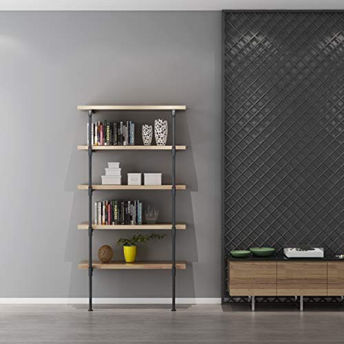 Niubid 3/4 Inches Malleable Cast Iron Pipe 2 PCS 5 Tier with Support. Vintage Industrial Wall Mount Bookshelf Shelving Unit, DIY Open Bookshelf, Shelf Shelves, Home Improvement Kitchen Shelves.