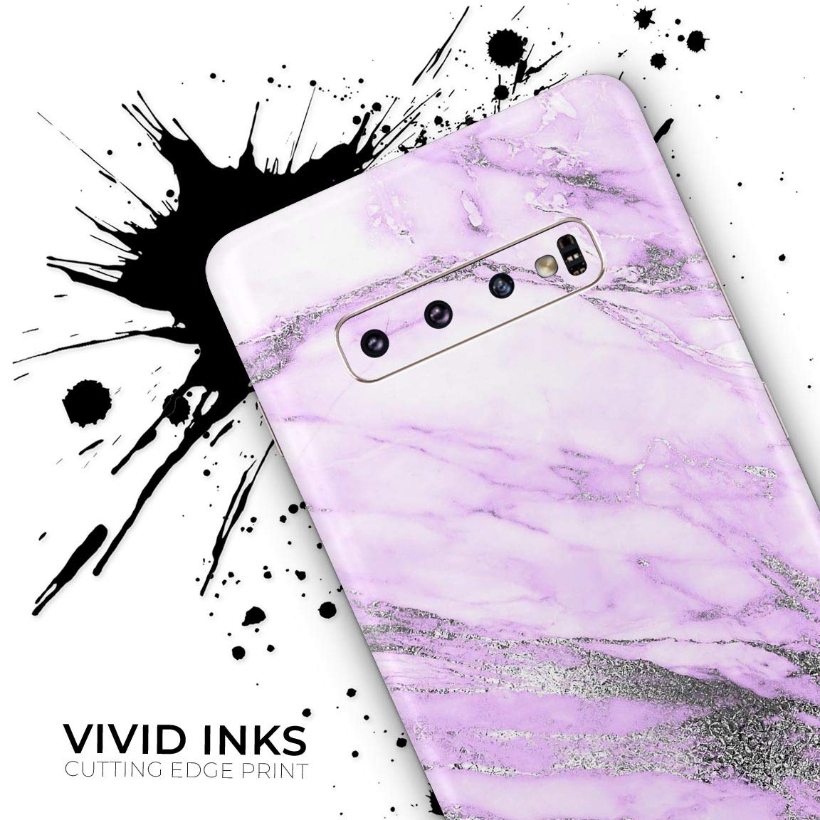 DesignSkinz Purple Marble & Digital Silver Foil V10 2 Protective Vinyl Decal Wrap Skin Cover Compatible with The Samsung Galaxy S20 (Screen Trim & Back Glass Skin)