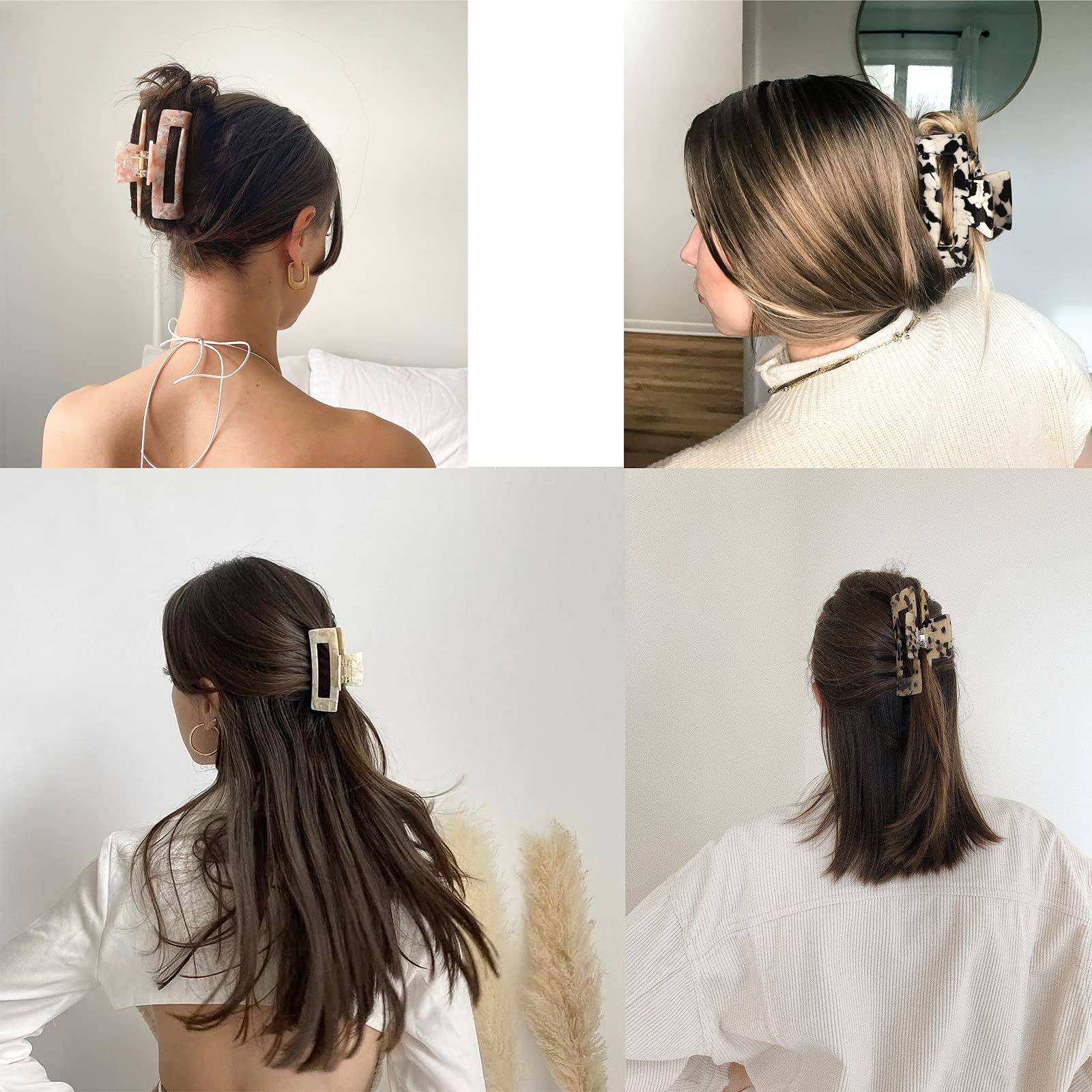 Hair Acetate Claw Clips, 4 Pcs Medium Acrylic Celluloid Design Claw Clips, 3.4" Hair Clips Marble for Thick Hair Bride Women Girls