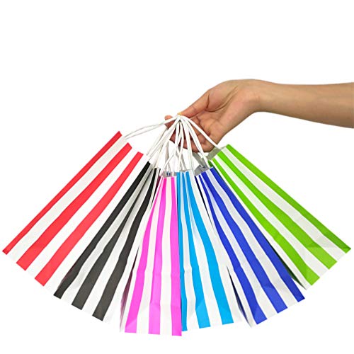 ADIDO EVA 25 PCS Striped Gift Bags Small Red Kraft Paper Bags with Handles for Party Favor (8.2 x 6 x 3.1 In)