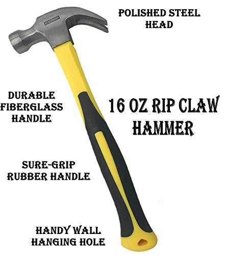 Benchmark - 3 Piece Hammer Set; 16 OZ. Claw Hammer, Tack Hammer; Rubber Mallet (Double SIded); Shock Absorbing Rubber Grips, Durable Fiberglass Handles And Polished Steel Heads
