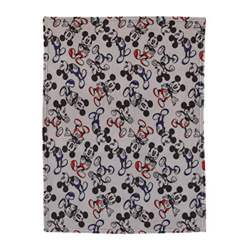 Disney Mickey Mouse - Grey, Navy and Red Super Soft Plush Baby Blanket