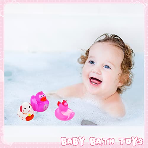 20 PCS Valentine’s Day Rubber Ducks Assortment,2 Inch Pink Rubber Ducks for Kids,Valentines Sweetheart Rubber Ducks in Bulk,Rubber Ducks Valentines