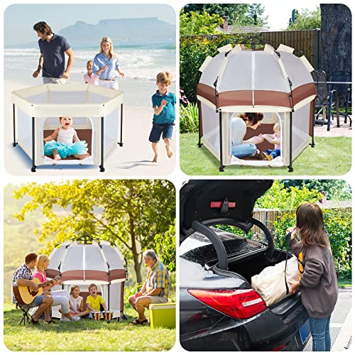 Bend River Portable Baby Playpen with Padded Floor, Toddler Beach Tent with Detachable Canopy, Play Yard for Indoor and Outdoor White
