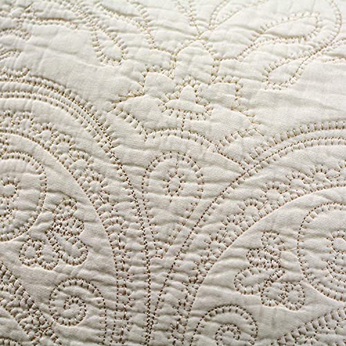 Brandream 5Pcs Beige Paisley Quilted Comforter Set King Size Bed Quilt Set Cotton Bedspread Coverlet Set