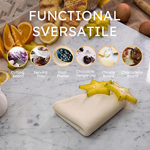 Diflart Natural Marble Pastry White Cheese And Cutting Serving Board with Non-Slip Feet 16x20 Inch Carrara Bianco Christmas | Thanksgiving Gift