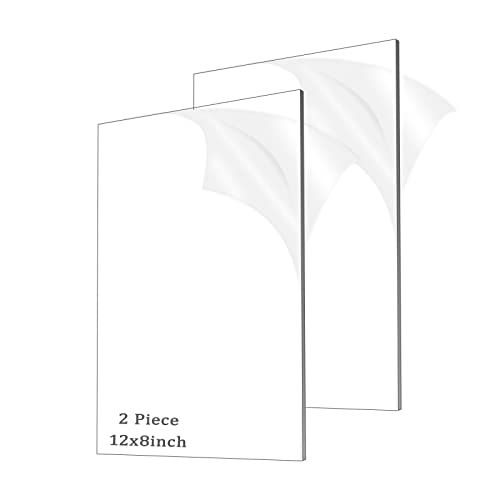 ADTDA 2 Pieces 1/8" Thick (3mm) Acrylic Sheets,Clear Cast Plexiglass 8” x 12” with Protective Paper for Signs DIY Display Projects,Craft,Photo Frames