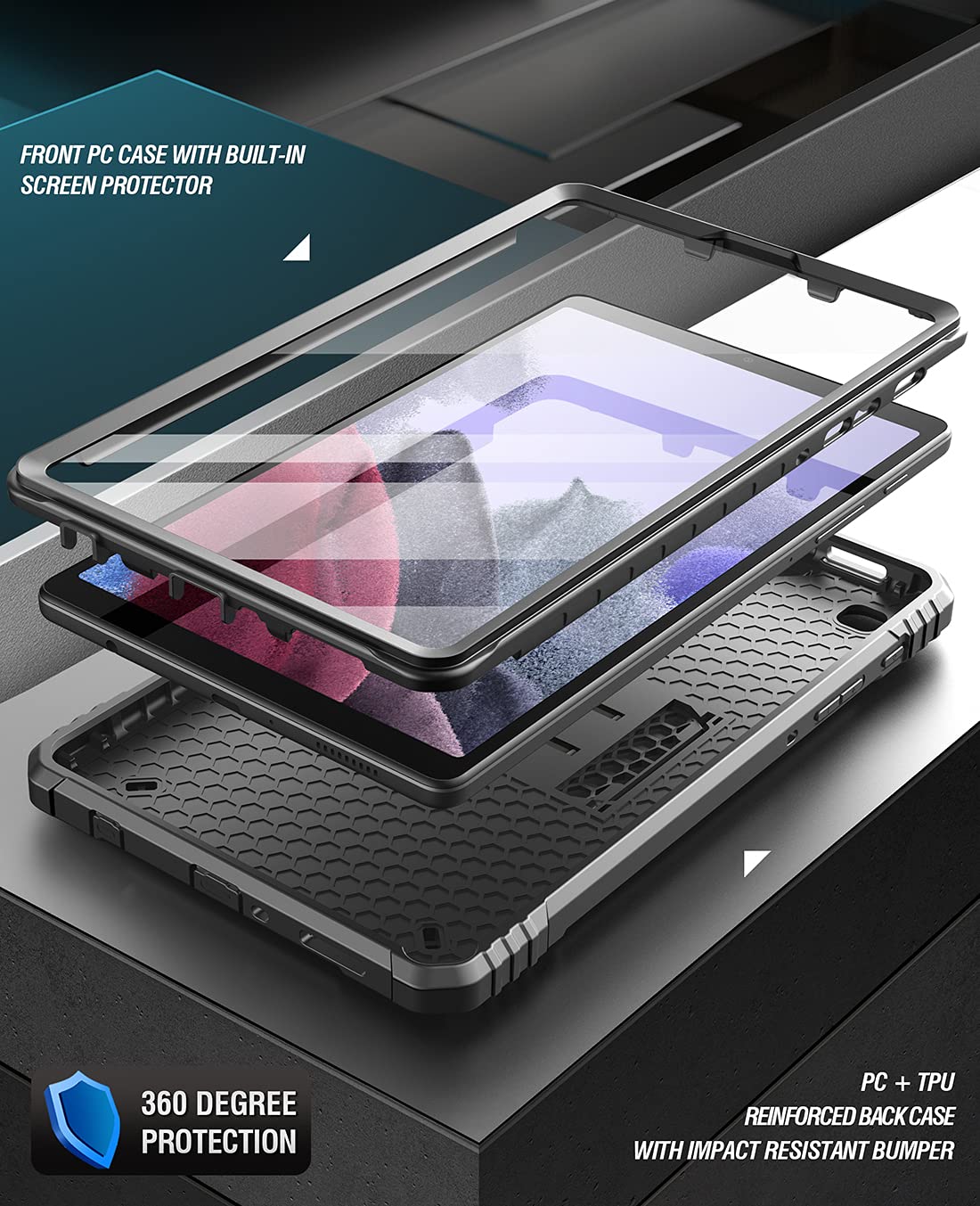 Poetic Revolution Case Designed for Galaxy Tab A7 Lite 8.7 with Screen Protector & Kickstand, Full Body Heavy Duty Rugged Shockproof Drop Protection Protective Case Cover, Black
