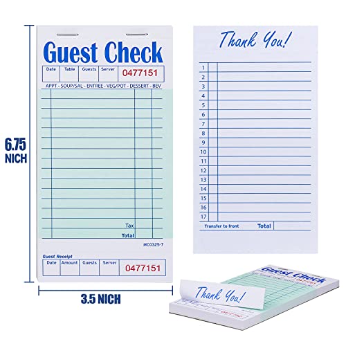 Batrical Guest Checks Server Note Pads 1000 Sheets Waitress Notepad for Restaurants (20 Books) 3.5" x 6.75" Per Ticket Book