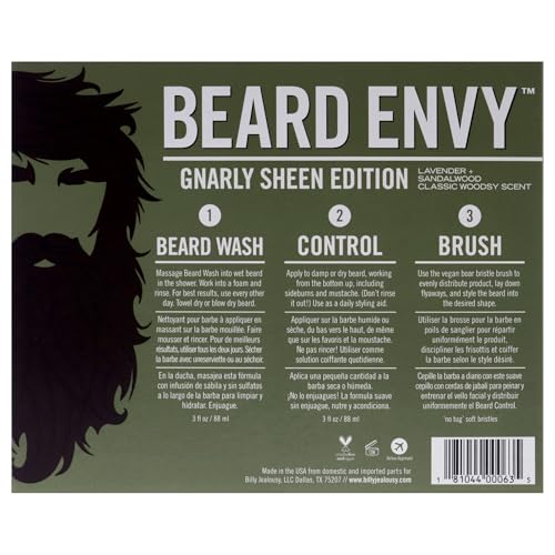Billy Jealousy Original Beard Envy Facial Hair Refining Kit - with Beard Wash Beard Control and Boar Bristle Brush for Clean, Hydrated, Soft, Tamed Unruly Mane