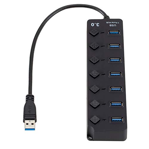 Lysee USB Cables - USB 3.0 HUB Splitter 7 Ports w/ On/Off Switches Plug and Play High Speed 5Gbps Micro Multiple USB Port Expander for PC Computer - (Length: < =0.5m)