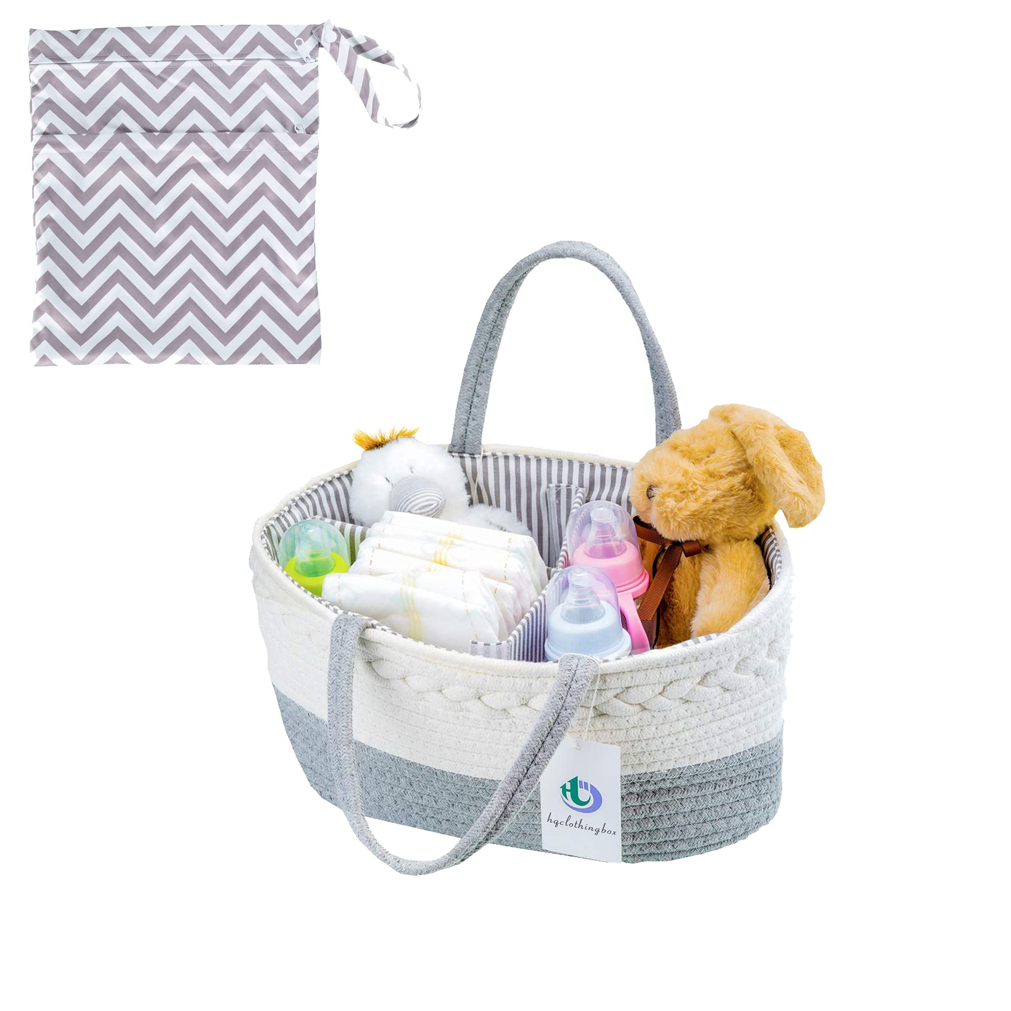 Luxury Care Baby Diaper Caddy Organizer,Rope Nursery Storage Bin for Boys and Girls,Cotton Rope Shower Gift Basket,With Canvas Bag