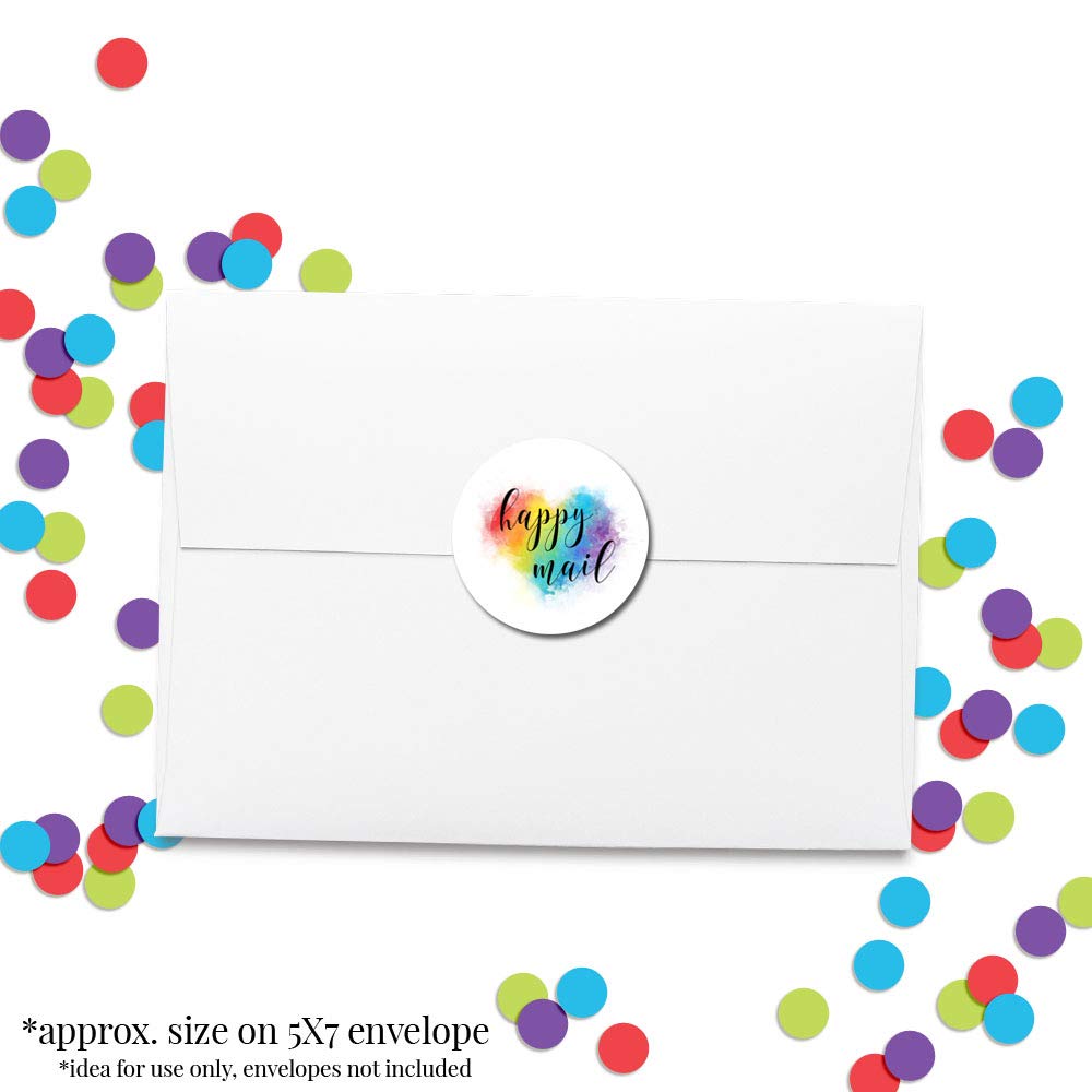 Rainbow Heart Happy Mail Thank You Customer Appreciation Sticker Labels for Small Businesses, 60 1.5" Circle Stickers by AmandaCreation, Great for Envelopes, Postcards, Direct Mail, & More!