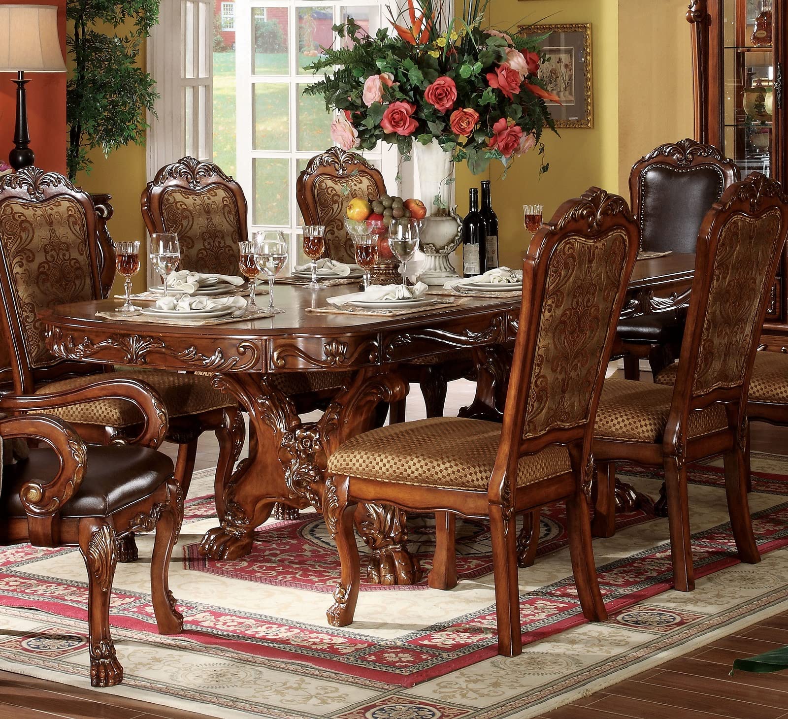 ACME Dresden Cherry Oak Dining Table with Double Pedestals