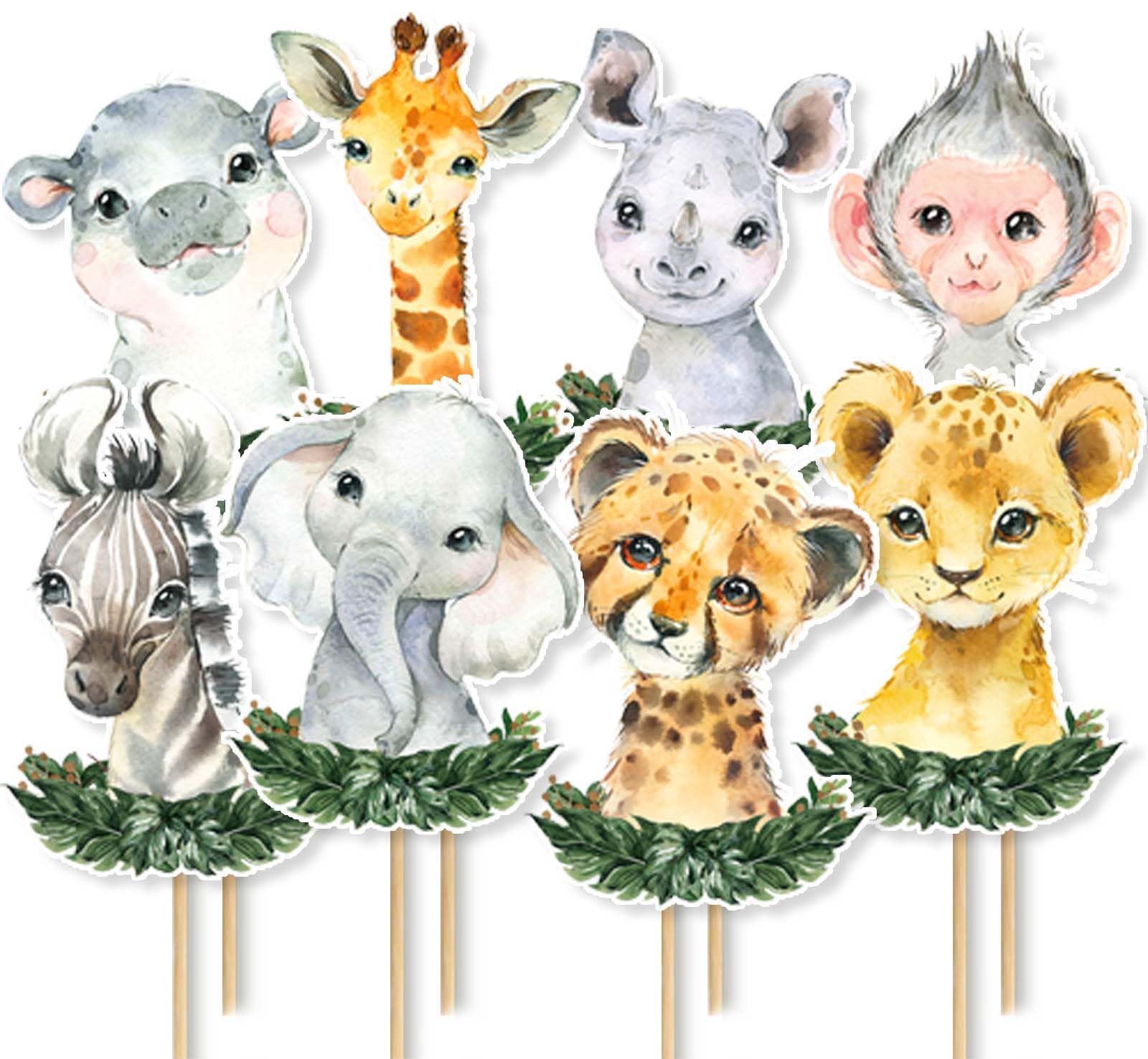 24Pcs Safari Centerpiece Sticks, Jungle Animals Baby Shower Party Decorations Table Toppers for Boys Kids, Safari Themed Party Supplies, Wild One Birthday Party Decorations