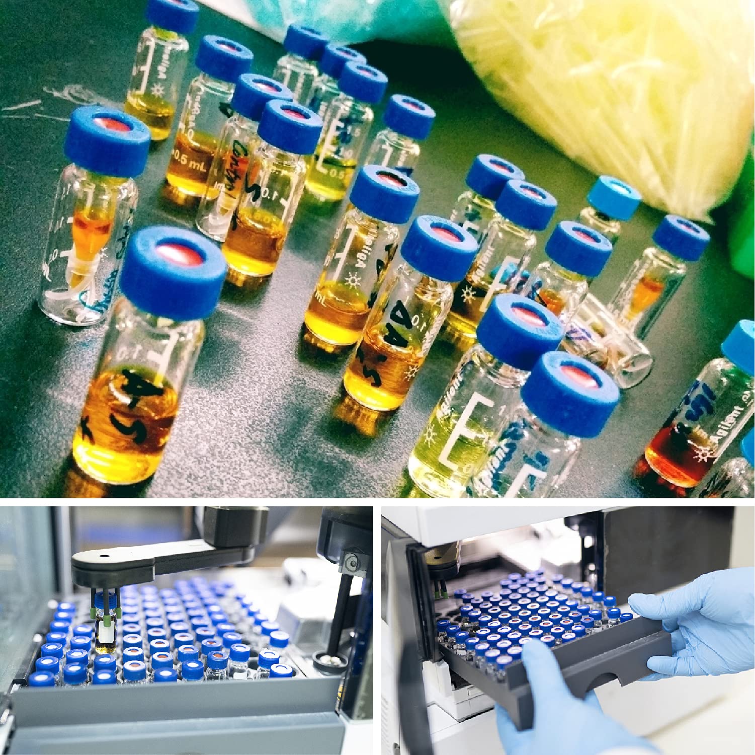 2mL Autosampler Vials with Caps, Lab Amber Vial 1000 PCS, 9-425 HPLC Vials with Blue Screw Caps, Writing Patch, Graduation, Red PTFE & White Silicone