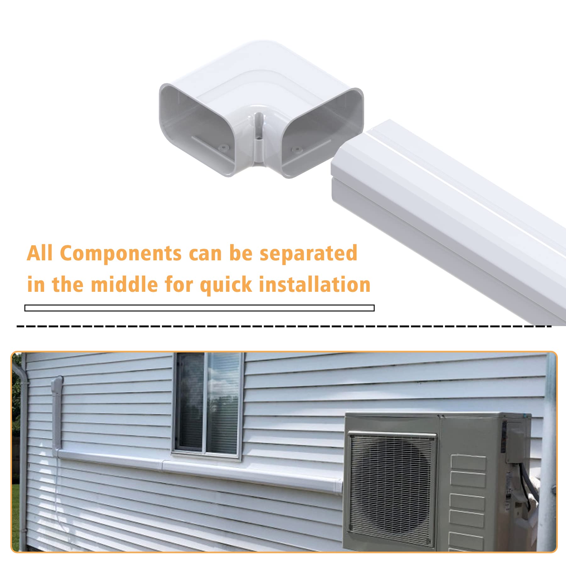 AC Parts 4'' 17 Ft Mini Split Line Set Cover, PVC Decorative Pipe Line Cover Kit for Ductless Mini Split Air Conditioner Accessories, Central AC and Heat Pump