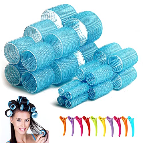 Hair Rollers Jumbo Size sets Self Grip Salon Hair Curlers Large Hair Rollers 3 Inch 6 Size 24 Pack Blue