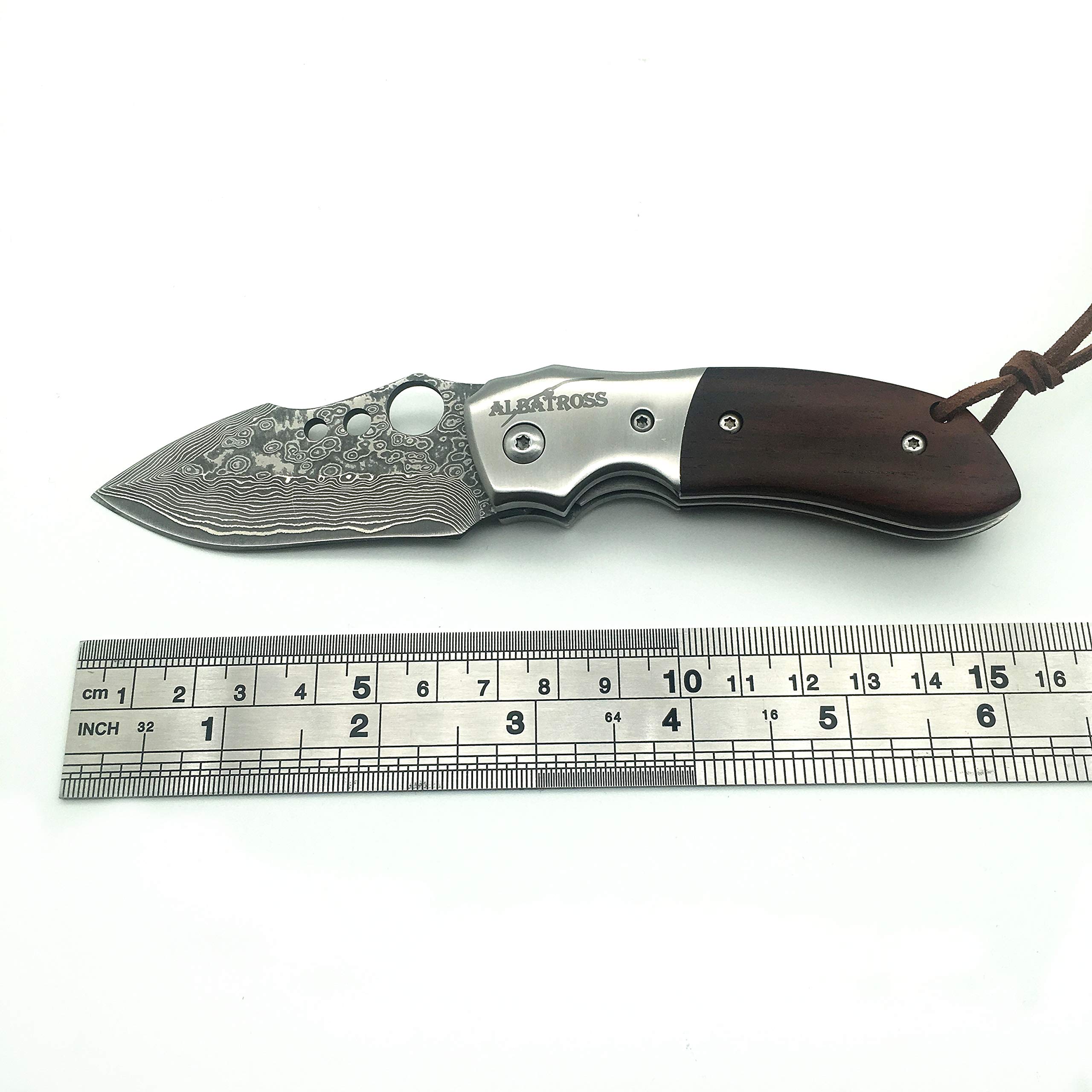 ALBATROSS HGDK007 EDC Sharp Damascus Folding Pocket Knife with Liner Lock-Cote D'Ivoire Sandalwood Handle,Gifts/Collections