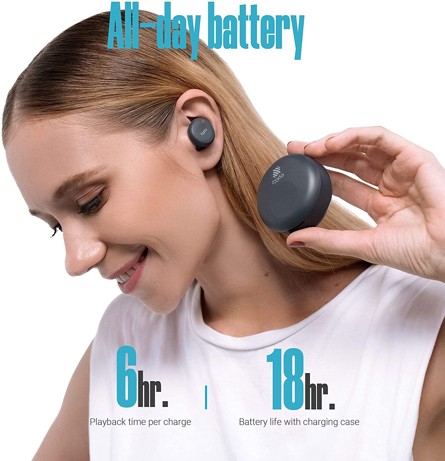 233621 Pearl Wireless Bluetooth 5.0 Sports Earbuds with Mic, 24H Playtime IPX4 Waterproof Earbuds Touch Control Headset with Wireless Charging Bass Stereo, Sweatproof for Running,Workout,Gym