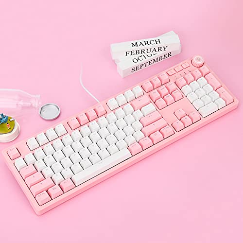AK515 Wired Mechanical Gaming Keyboard – Brown Switches - PBT Keycaps – Blue-White Matching – White Backlit - Magnetic Suction Panel - Multimedia Keys Roller – for Windows Computer Office Gaming PC