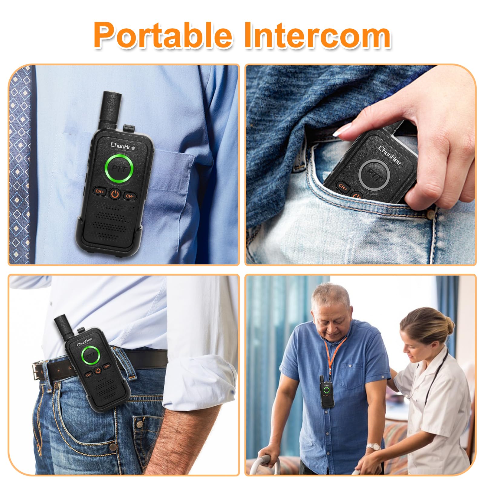 ChunHee 2 Pack Black Intercoms Wireless for Home Caregiver Pager Intercom for Elderly with Emergency SOS Alarm, 1.5 Miles Long Range Wireless Intercom System for Business Room to Room Communication