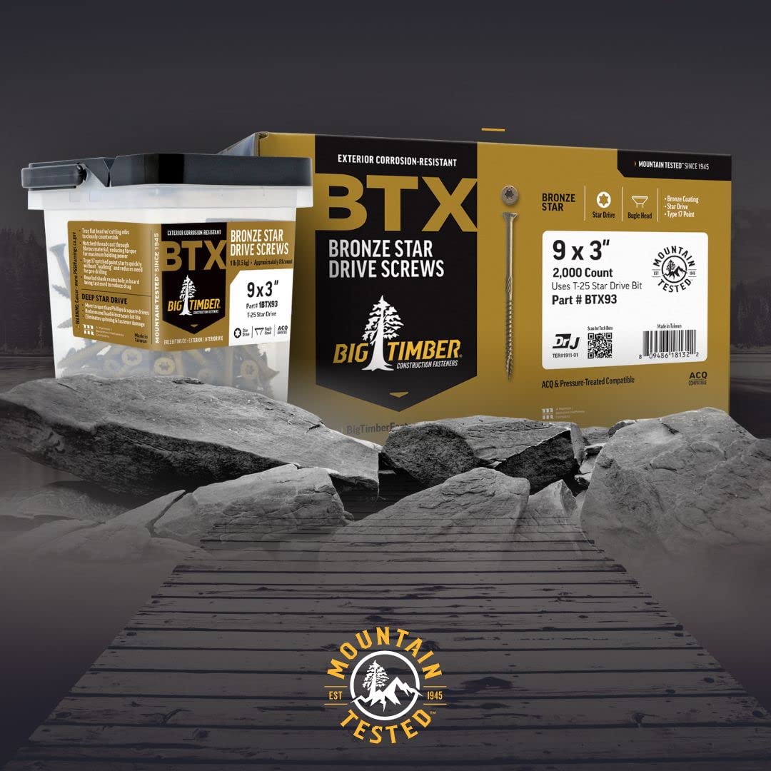 Big Timber 1BTX92 Wood Screws 9x2" Inch T-25-Drive Bit Bronze Star Flat Head (118 Per Box)