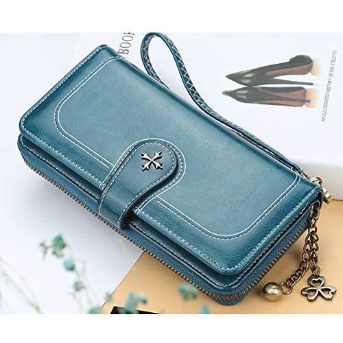 Andongnywell Women's RFID Blocking Wallet Large Capacity PU Leather Clutch Card Holder Organizer Ladies Purse (Blue)