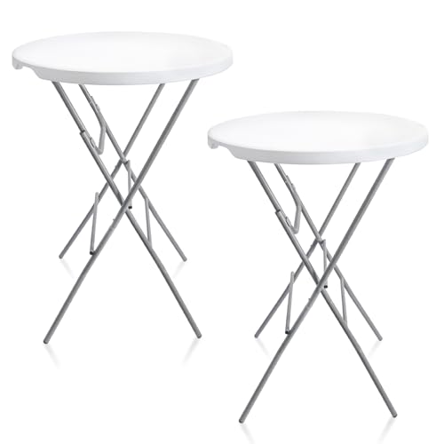32in Cocktail Table White High Top Folding Table, Portable Bar Height Folding Table Round with Removable Legs, Indoor Outdoor Banquet Table for Parties, Commercial, Speech, School - 2PCS