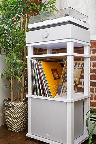 Andover Audio SpinStand Rack for Records and Audio Components - Metal-Reinforced, Holds 150 LPs, Optimum Height & Storage Space, Ideal for Turntables, Vinyl, Spinbase, and Hi-Fi Systems - White