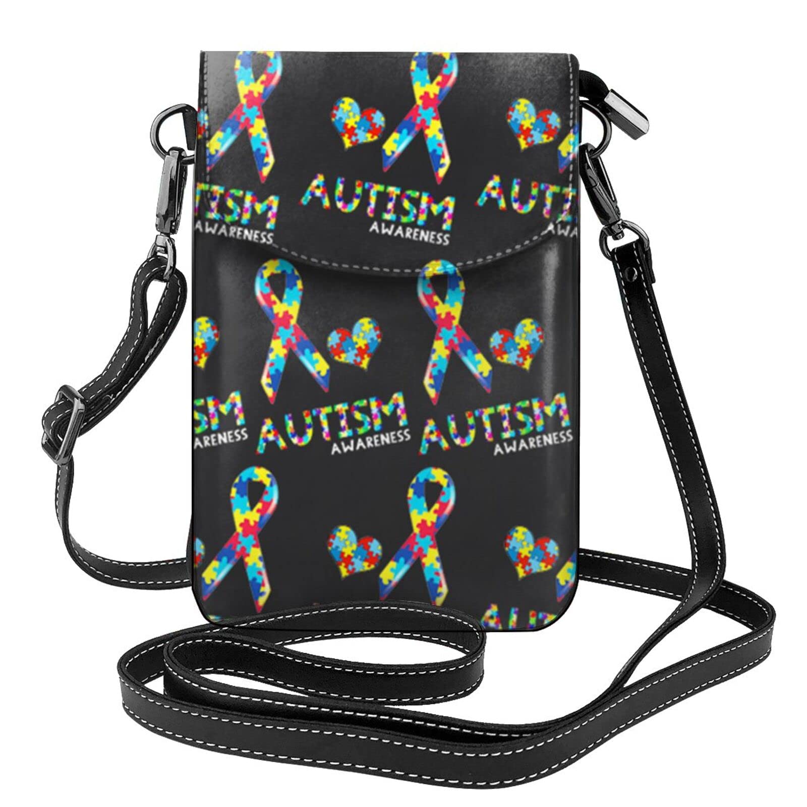 Aiyoolee Waterproof Crossbody Shoulder Purse for Women Girls, Soft and Leather Cell Phone Bag Wallet with Anti Theft Credit Card Slots, Colorful Puzzle Autism Awareness Black