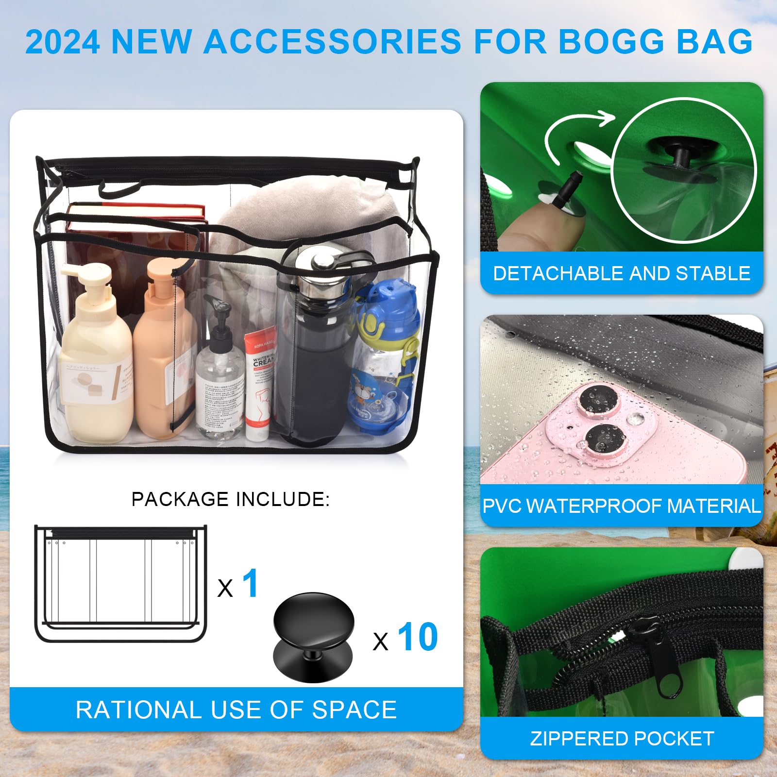 2024 NEW Accessories for Bogg Bag - Divider for Bogg Bag XL,Inserts for Bogg Bag, Bag Dividers, Organizer for bogg bag and Divide Space,Transparent & Black