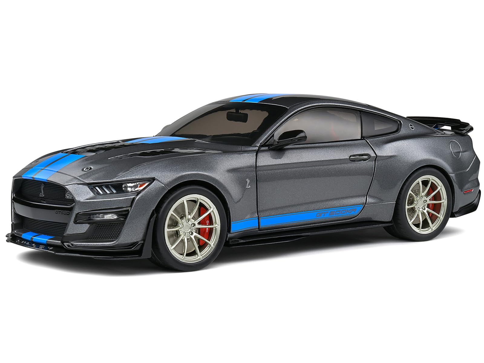 2022 Shelby GT500 KR Dark Silver Metallic with Blue Stripes 1/18 Diecast Model Car by Solido S1805908