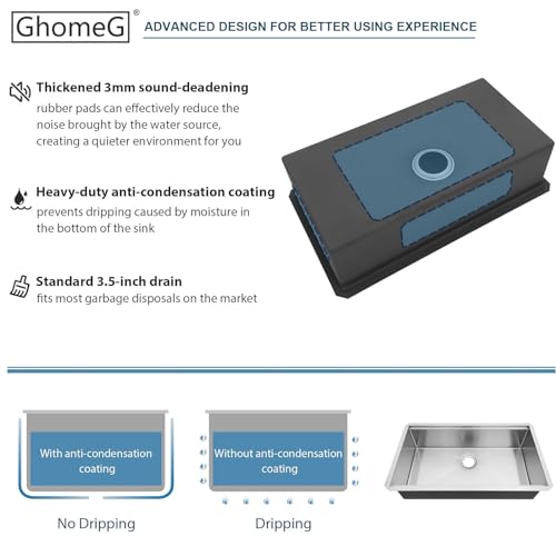 33 Kitchen Sink Undermount - GhomeG 33x19 Inch Undermount Kitchen Sinks Stainless Steel Kitchen Sinks Ledge Workstation Single Bowl 16 Gauge Under Counter Kitchen Sink Basin Round Corners