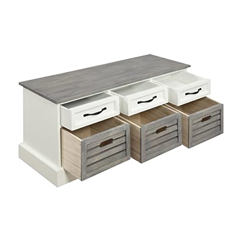 BOWERY HILL 6 Drawer Entryway Storage Cubby Bench in White and Gray