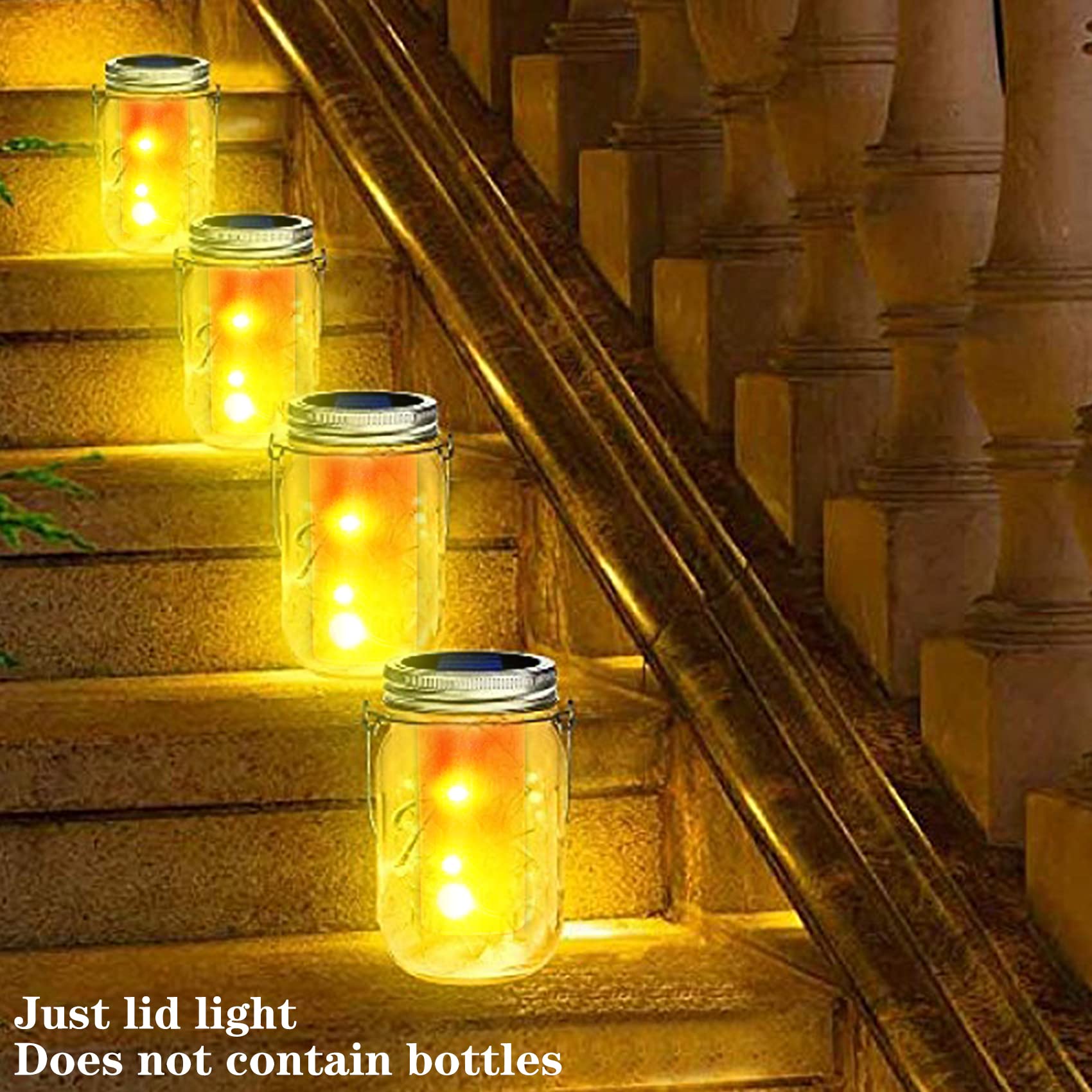 Aizami Solar Mason Jar Lid Lights,4 Pack 12Led Simulation Flame Candlelight Jar Lids Lights for Mason Jar Patio Garden Wedding Lantern