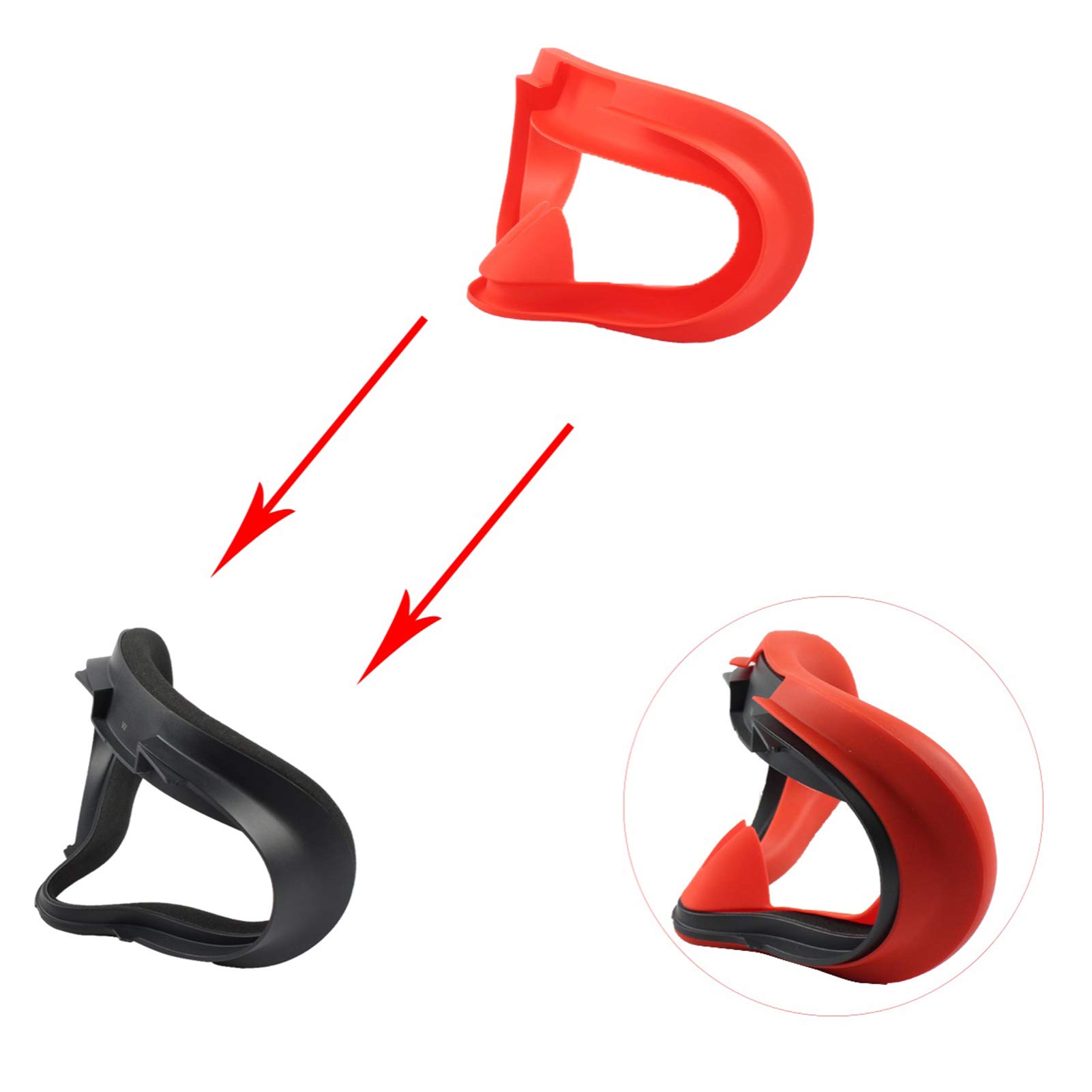 2 PCS VR Face Silicone Cover for Oculus Quest 2 VR Headset, Soft Anti-Sweat VR Eye Cover Face Padding, Washable Anti-Leakage Light Blocking Eye Cover (Black+Red)