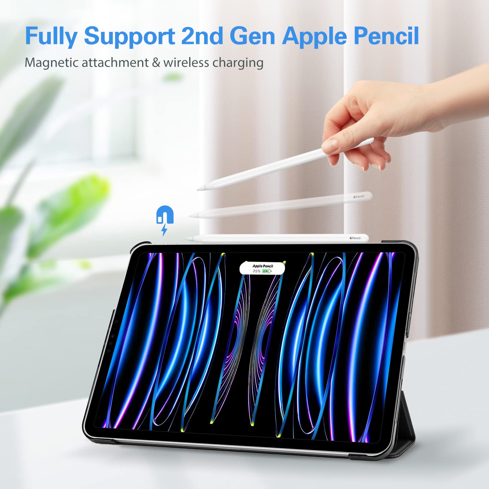 ProCase Cover for iPad Pro 11 Inch Case 2022/2021/2020/2018, Slim Stand Hard Back Shell Smart Cover for iPad Pro 11 4th Generation 2022 / 3rd Gen 2021/ 2nd Gen 2020 / 1st Gen 2018 -Black