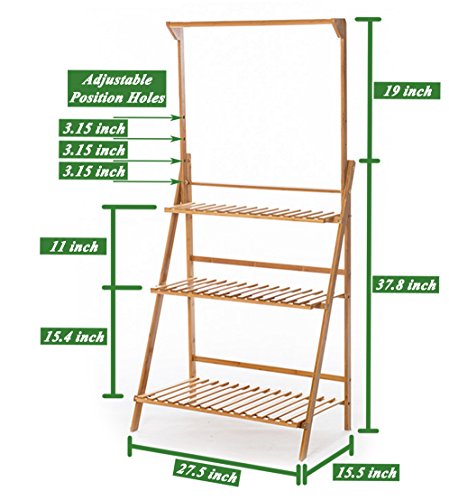 COPREE Bamboo 3-Tier Hanging Plant Stand Planter Shelves Flower Pot Organizer Rack Folding Display Shelving Plants Shelf Unit Holder