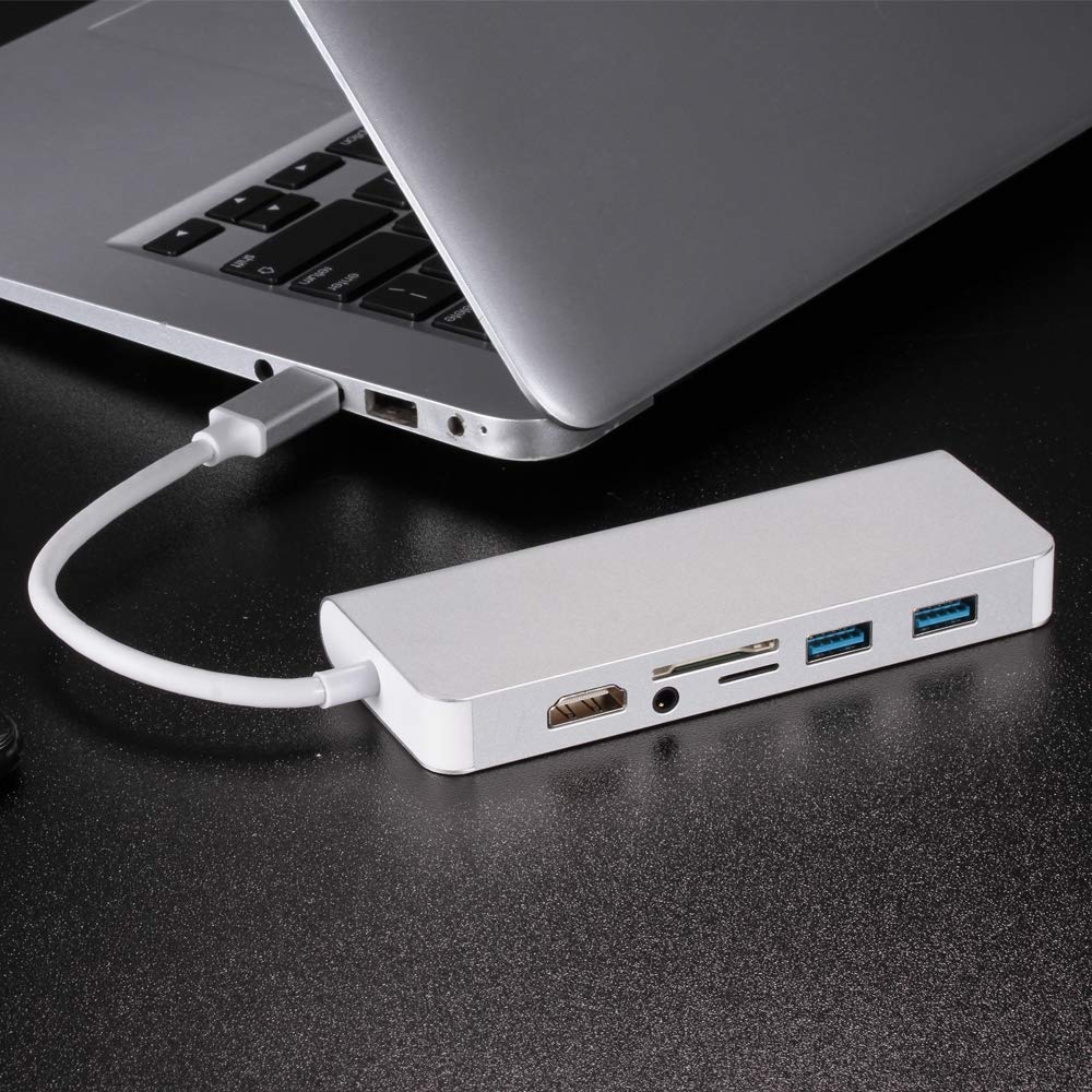 USB Hub Portable USB Hub Type-c Turn hdmi Gigabit Network Card Multi-Function Converter HDMI+RJ45+PD+Audio+USB3.02+SD+TF Eight-in-one Expansion Dock Multi-Function HUB(Silver Gray)