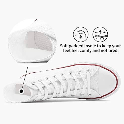 Adokoo Women's High Top Canvas Sneaker Shoes Classic Fashion Lace ups Sneakers (US8,White)