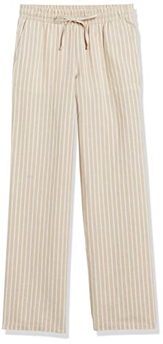 Amazon Essentials Women's Linen Blend Drawstring Wide Leg Pant (Available in Plus Size), Ecru Stripe, Small