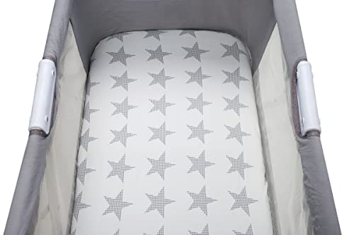 Bassinet Fitted Sheets 4 Pack for Baby Boy and Girl, Stretchy Soft Knitted Sheet Universal for Hourglass Oval and Rectangle Bassinet Mattress, Unisex Stripe Star Cloud and Arrow Printing