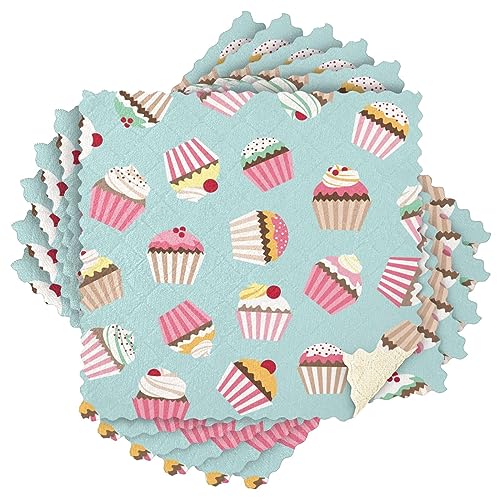 ALAZA Cute Cupcake Dish Towels Set of 6,Dish Bar Tea Towel Dishcloths Washable Fast Drying Dish Cloth Reusable Cleaning Cloth,11 x 11 inches