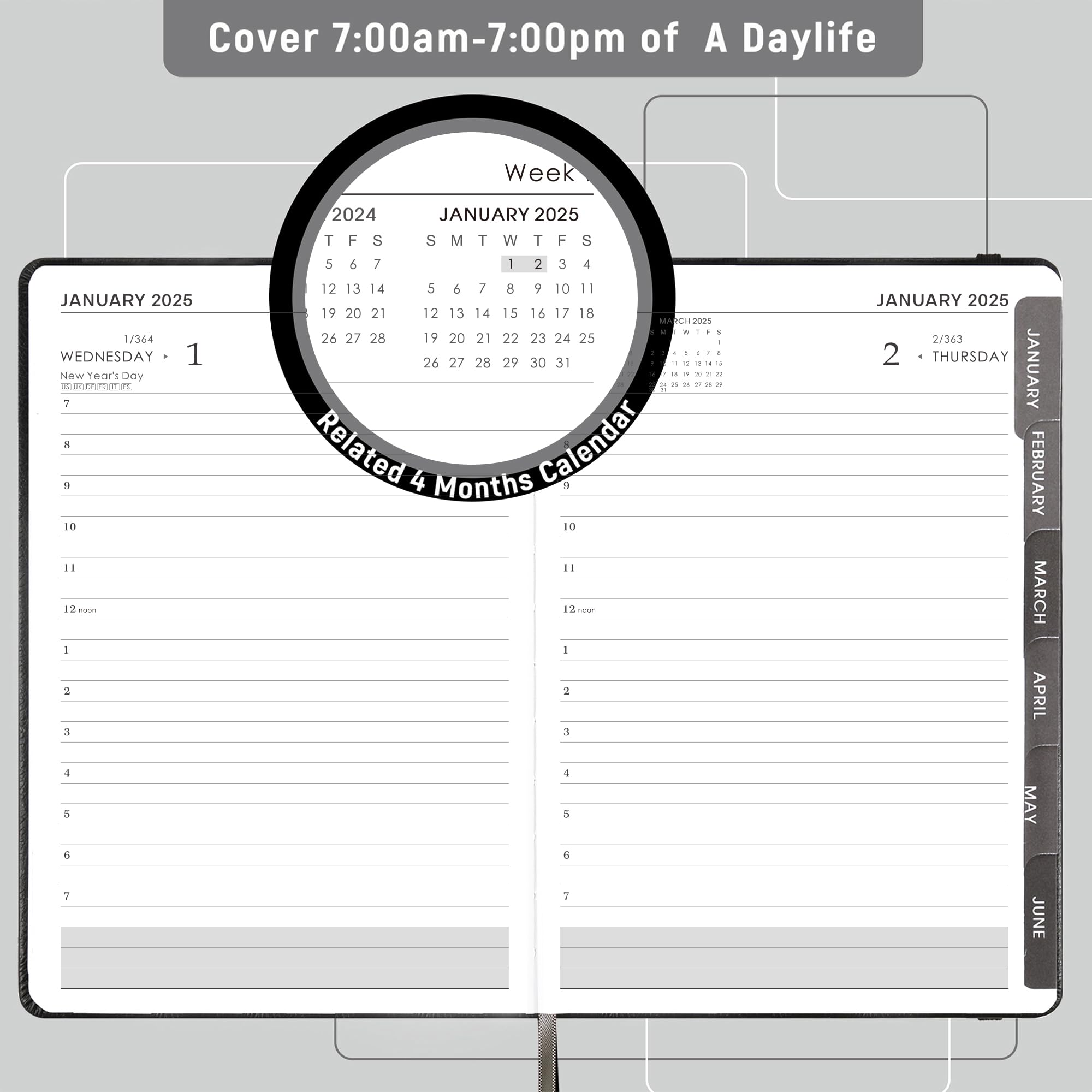 2024-2025 Appointment Book & Planner - Jul 2024 - Jun 2025, Daily Hourly Planner, 5.75" X 8.25", 60-Minute Interval, Faux Soft Leather Cover, Premium Paper, Academic Planner, Pen Holder, Inner Pocket
