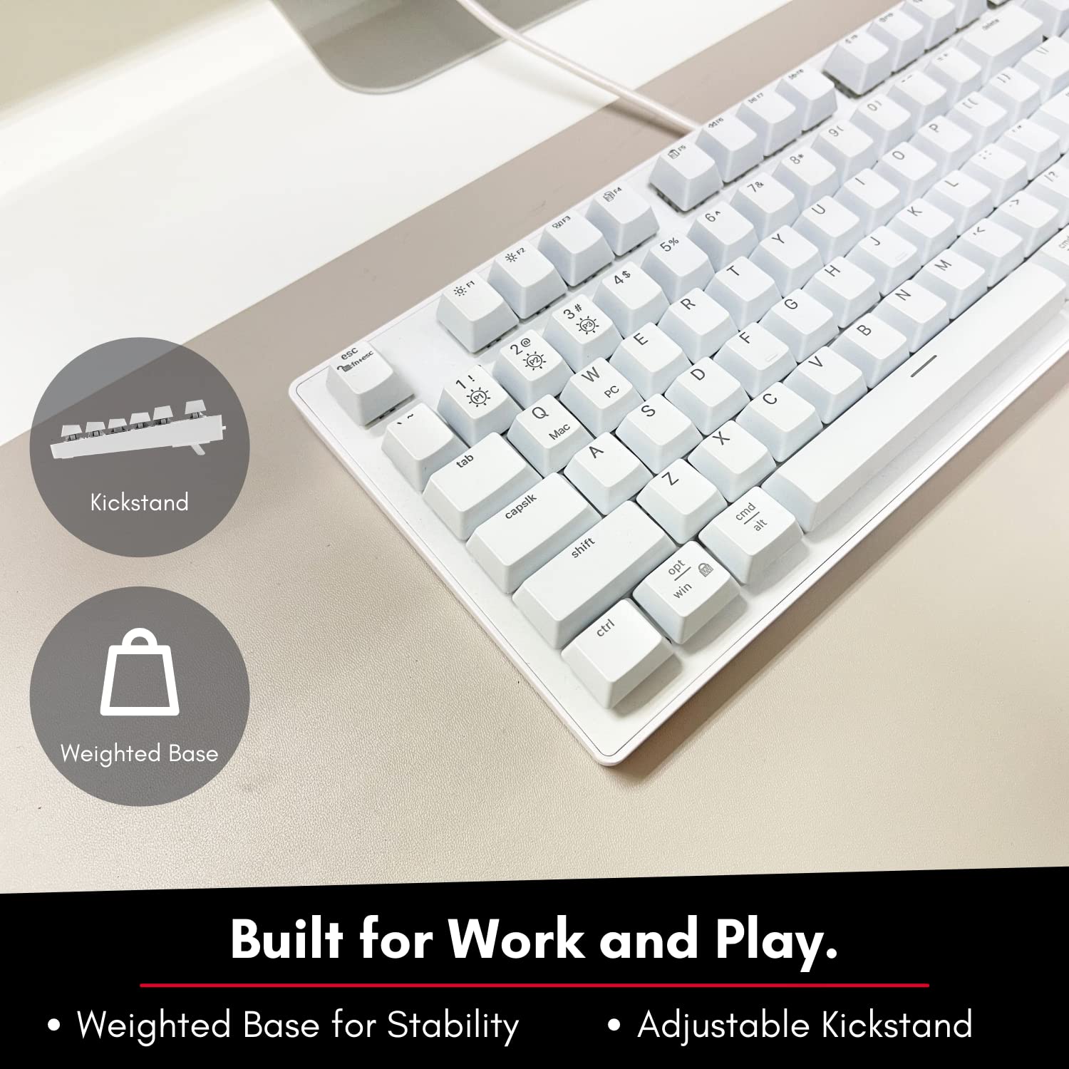 Macally Mac Mechanical Keyboard Backlit - Retro, but Modern - (Tactile/Audible Brown Switches) USB Backlit Wired Keyboard with Crisp White LEDs and Weighted Base - TKL Keyboard for Mac and PC