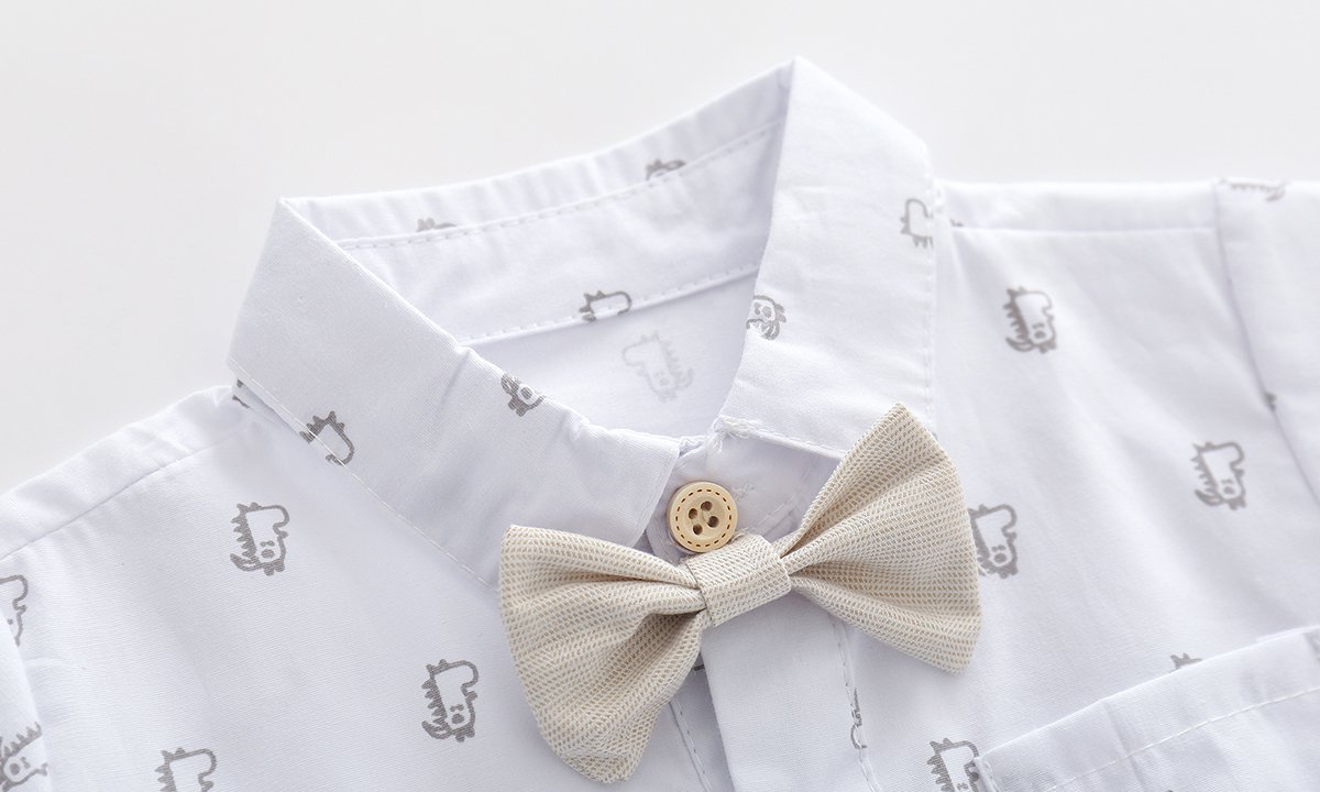 Baby Boys Gentleman Outfits Suits, Infant Short Sleeve Shirt+Bib Pants+Bow Tie Overalls Clothes Set