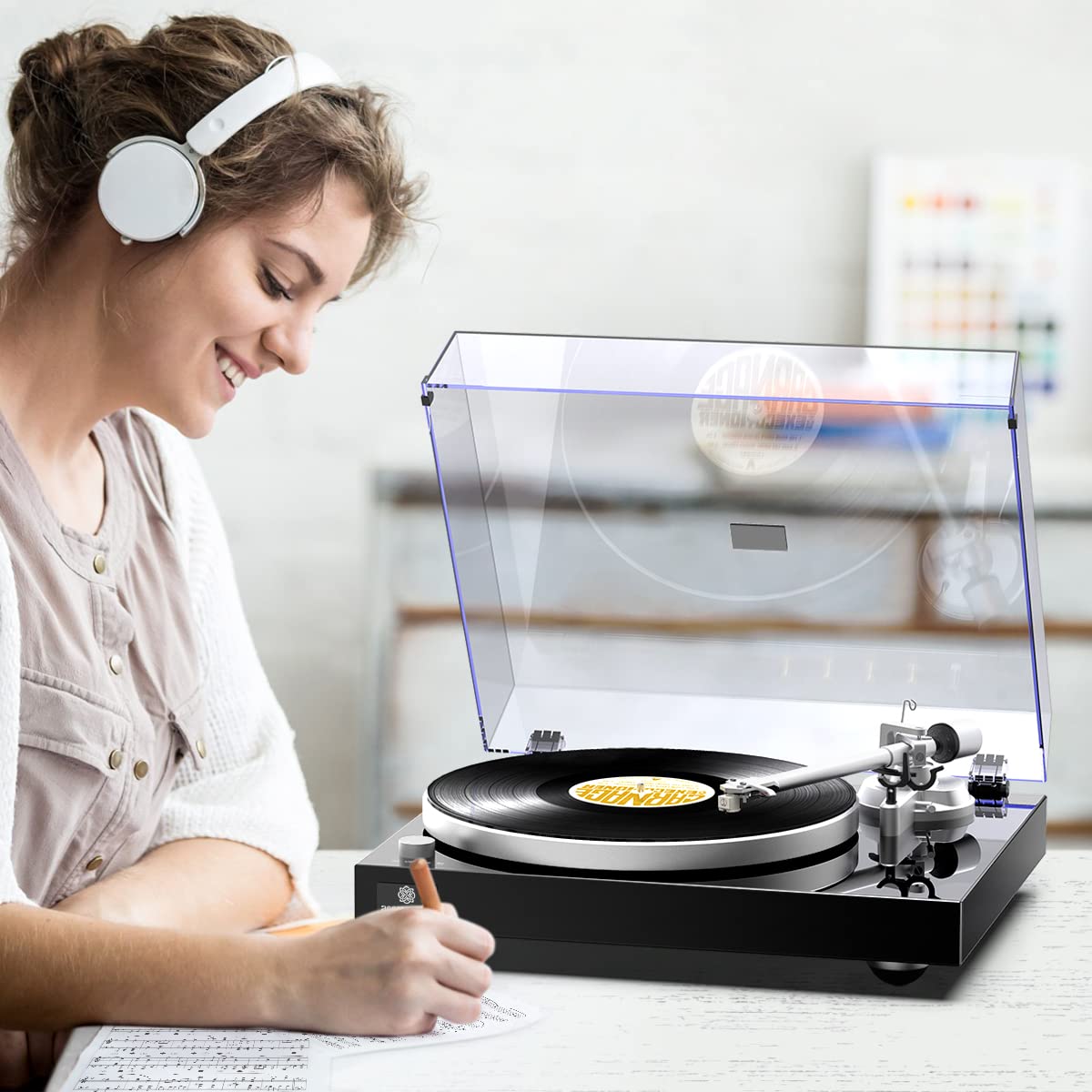 ANGELS HORN High Fidelity Vinyl Record Player, Bluetooth Turntable, 2 Speed Belt Drive, Built-in Preamp, Adjustable Counterweight,Magnetic Cartridge, Upgraded Version
